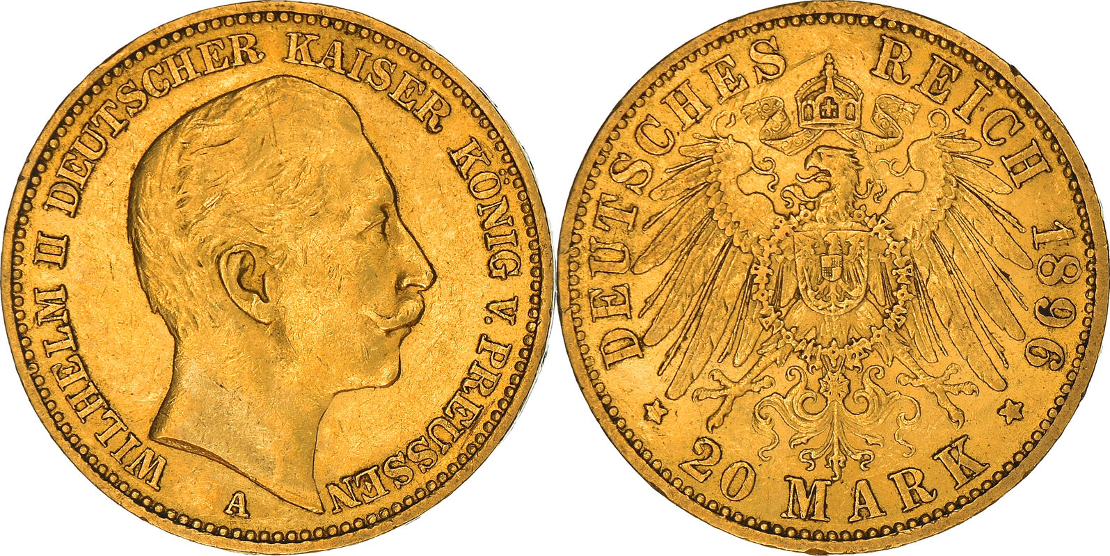 German States 20 Mark 1896 A Coin, PRUSSIA, Wilhelm II, Berlin EF(40-45 ...