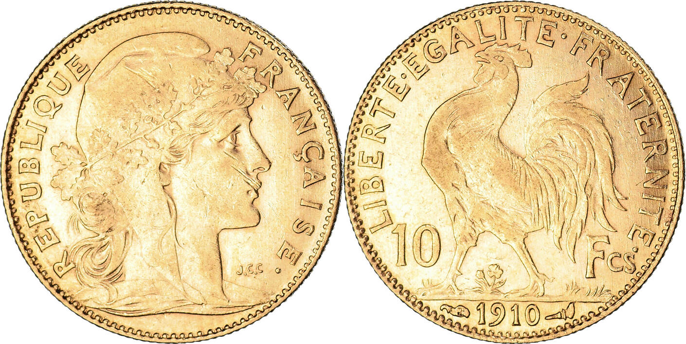 France 10 Francs 1910 Paris Coin, Marianne, Paris, Coq, Gold, KM:846 AU ...