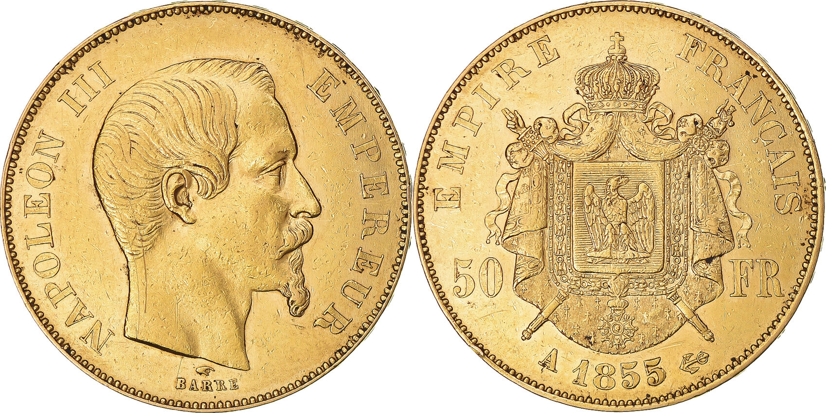 France 50 Francs 1855 A Coin, Napoleon III, Paris, Gold, KM:785.1 AU(50 ...