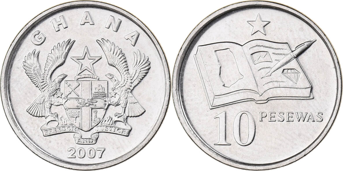Ghana 10 Pesewas 2007 Nickel Clad Steel, KM:39 MS(65-70) | MA-Shops