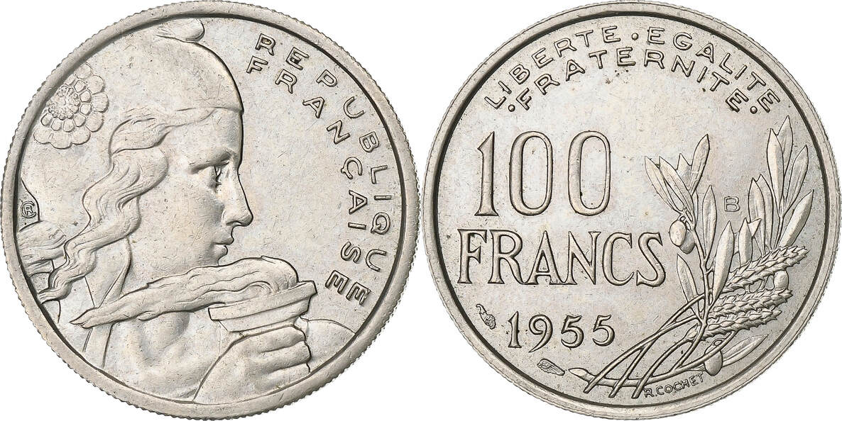 France 100 Francs 1955 B Cochet, Beaumont - Le Roger, Copper-nickel EF(40-45) | MA-Shops