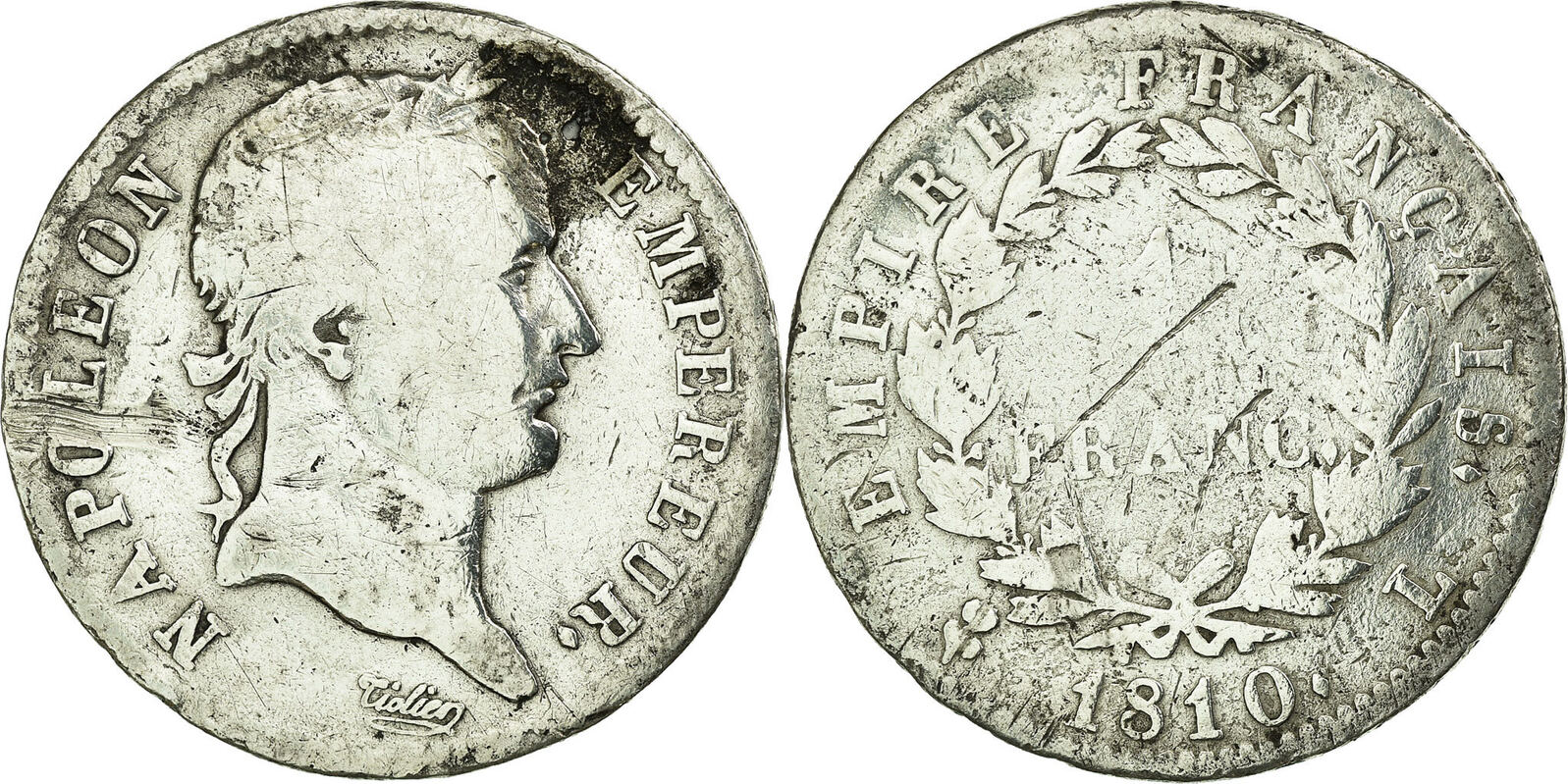 France Franc 1810 L Coin, Napoléon I, Bayonne, Silver, Gadoury:447 VG(8 ...