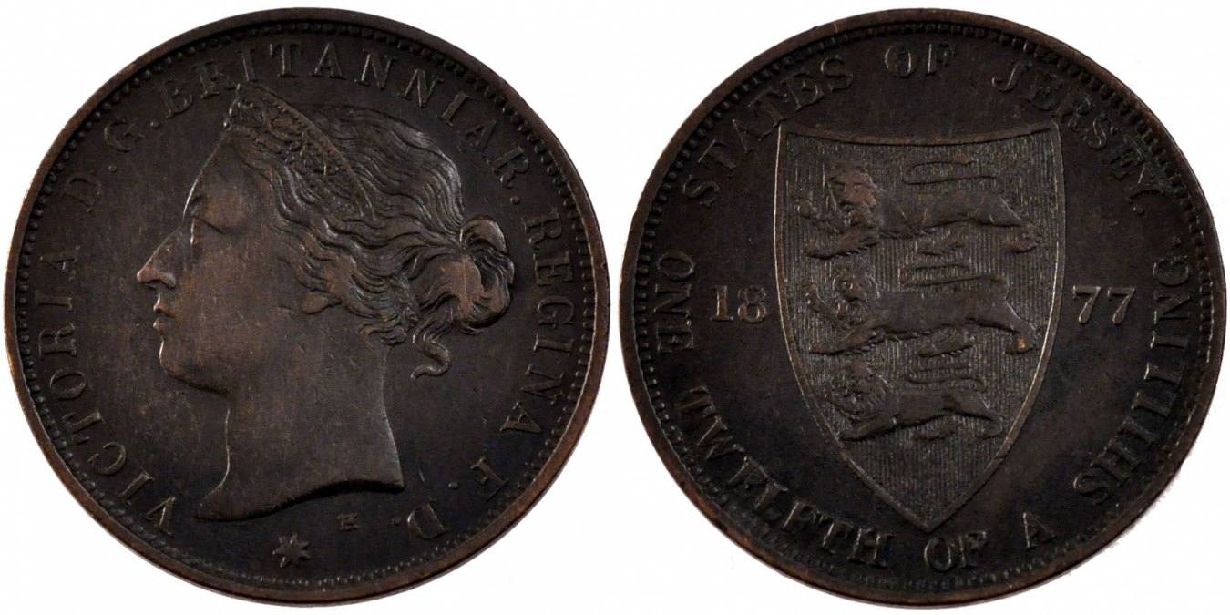 Jersey 1/12 Shilling 1877 H Coin, Victoria, Bronze, KM:8 AU(50-53) | MA ...