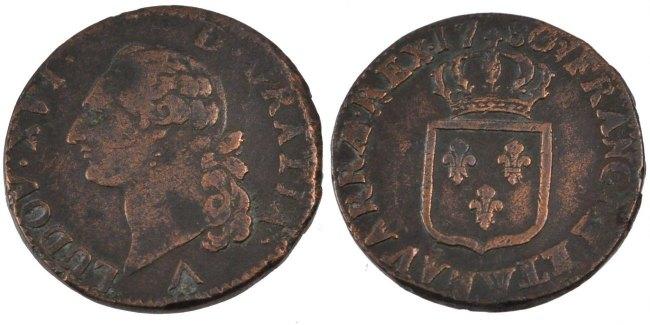 France 1780 W Coin, Louis XVI, Sol ou sou, Lille, Copper VF(30-35) | MA ...