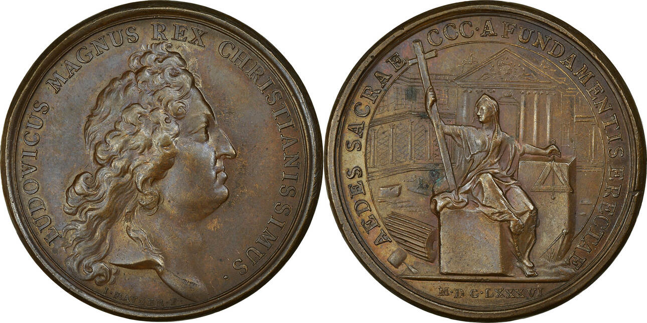 France Medaille 1686 Louis XIV, 300 Churches, Copper, Mauger, Divo213 ...