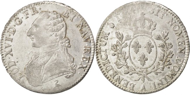 France Ecu 1784 A Coin, Louis XVI, Écu aux branches d'olivier, Paris EF ...