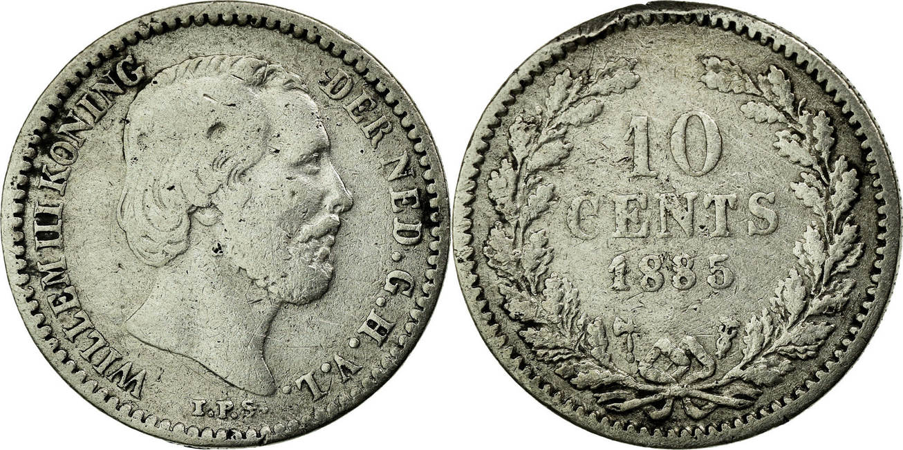 Netherlands 10 Cents 1885 Coin, William III, Silver, KM:80 VF(20-25) | MA-Shops