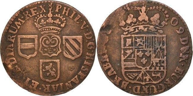 Spanish Netherlands Liard 1709 Namur Coin, NAMUR, Philip V of Spain ...