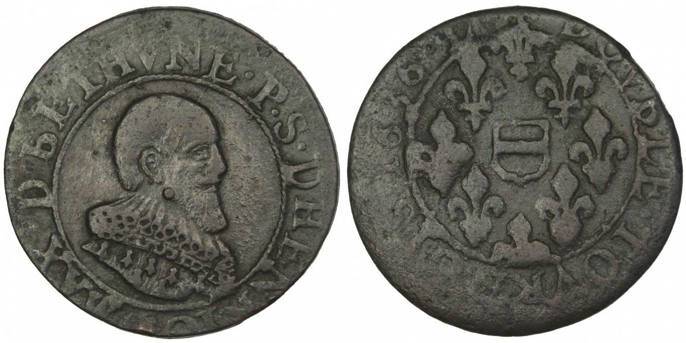 FRENCH STATES Double Tournois 1636 Coin, BOISBELLE & HENRICHEMONT VF(30 ...
