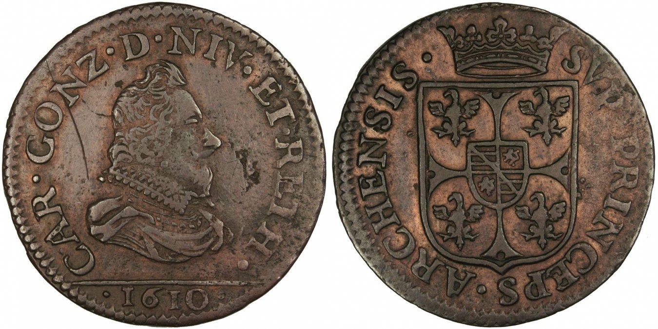 FRENCH STATES 2 Liard 1610 Charleville Coin, NEVERS & RETHEL ...