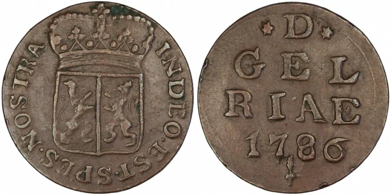 Netherlands Duit 1786 Coin, GELDERLAND, Copper, KM:105 AU(50-53) | MA-Shops