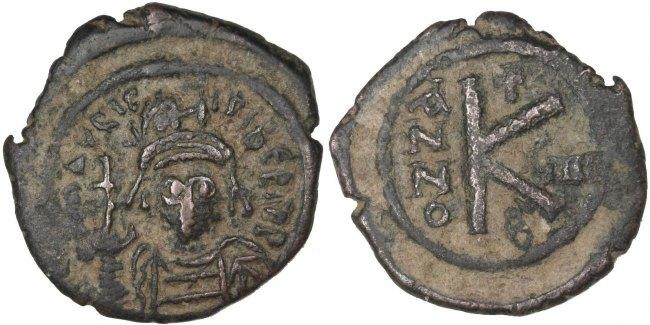 Half Follis Coin, Maurice Tiberius, Constantinople, Copper, Sear:497 EF ...