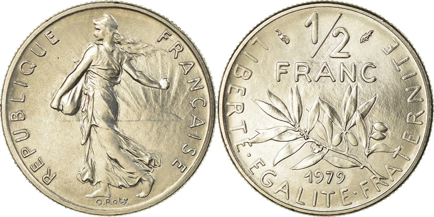 France 1/2 Franc 1979 Paris Coin, Semeuse, Paris, FDC, Nickel, KM:931.1 MS(65-70) | MA-Shops