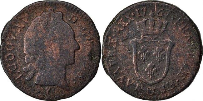 France 1767 Aix Coin, Louis XV, Sol d'Aix, Aix, Copper, KM:542 VF(20-25 ...