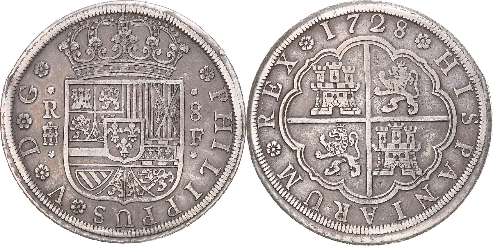 Spain 8 Reales 1728 Segovia Coin, Philip V, Segovia, Silver, KM:336.1 ...