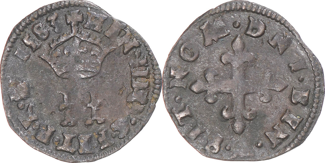France liard à la croix fleurdelisée 1583 Coin, Henri III EF(40-45 ...