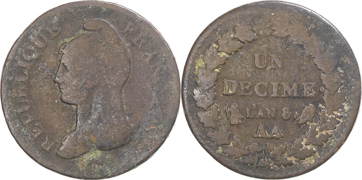 France Decime AN 8 Metz Coin, Dupré, Metz, Copper, Gadoury:187a VF(20 ...