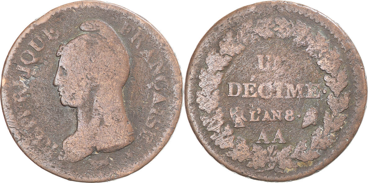 France Decime AN 8 Metz Coin, Dupré, Metz, Copper, Gadoury:187a VF(20 ...