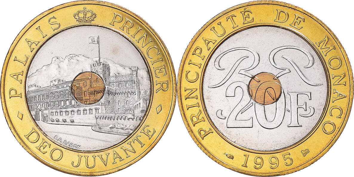 Monaco 20 Francs 1995 Paris Coin, Rainier III, Paris, BU, Bi-Metallic ...