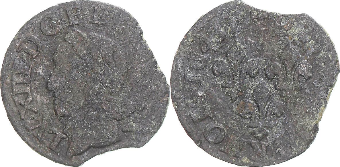 France Double Tournois 1643 Coin, Louis XIII, Copper, Gadoury:12 VF(20 ...