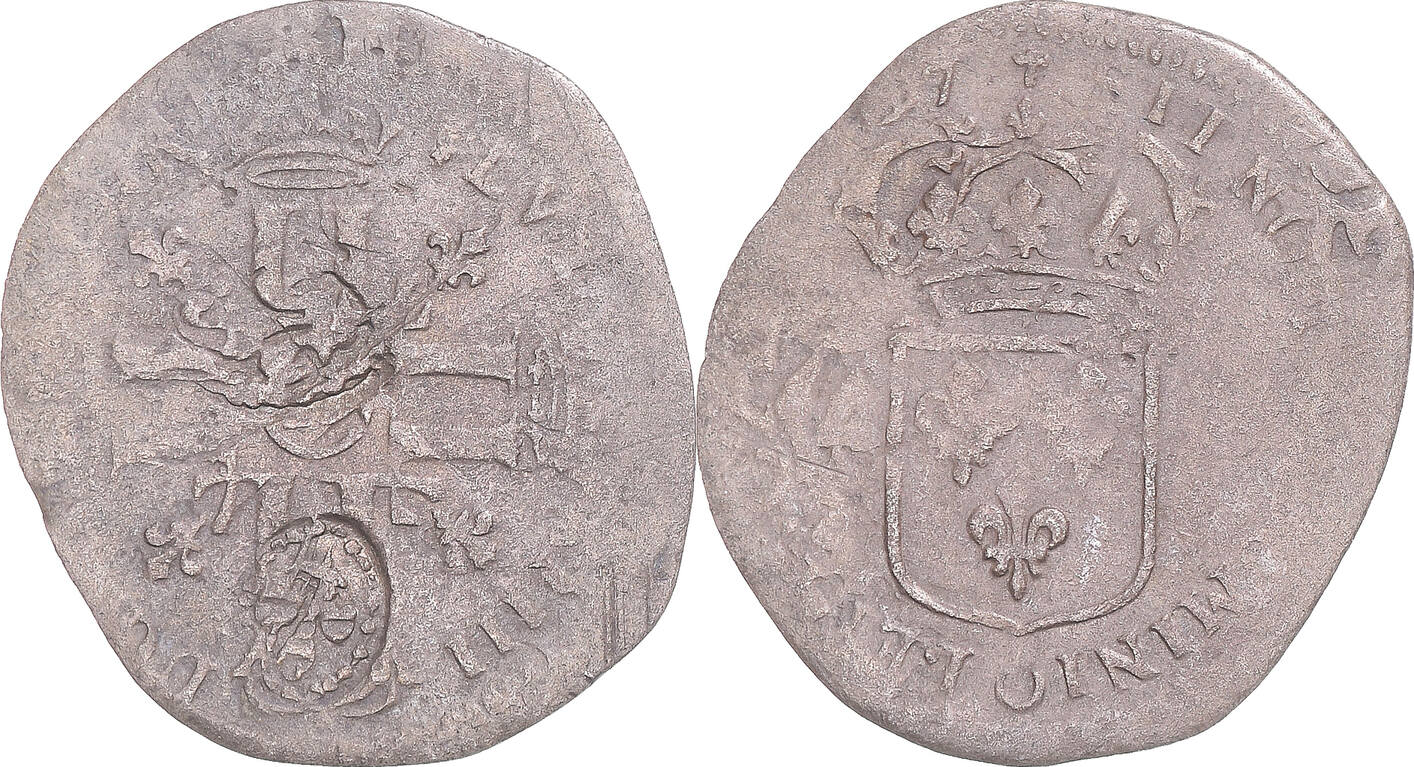 France Quinzain aux 8 L 1697 Coin, Louis XIV, contremarqué lis VF(20-25 ...