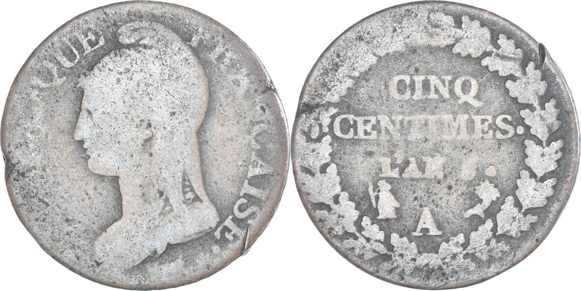 France 5 Centimes AN 5 Paris Coin, Dupré, Paris, Copper, Gadoury:126 VF ...