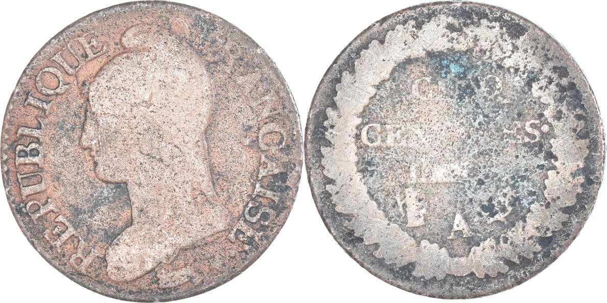 France 5 Centimes Coin, Dupré, Paris, Copper, Gadoury:126/126a VF(20-25 ...