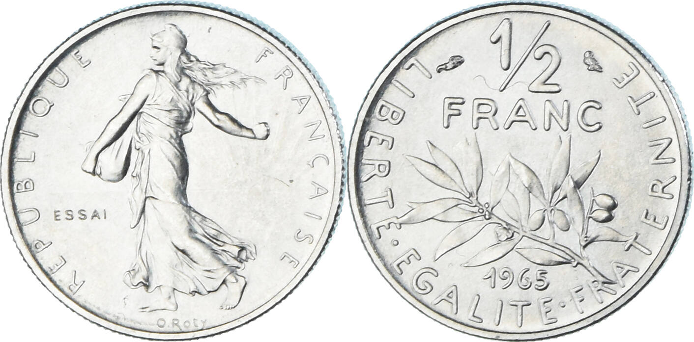 France 1/2 Franc 1965 Paris Coin, Semeuse, Paris, ESSAI, Nickel, KM:E112 MS(64) | MA-Shops