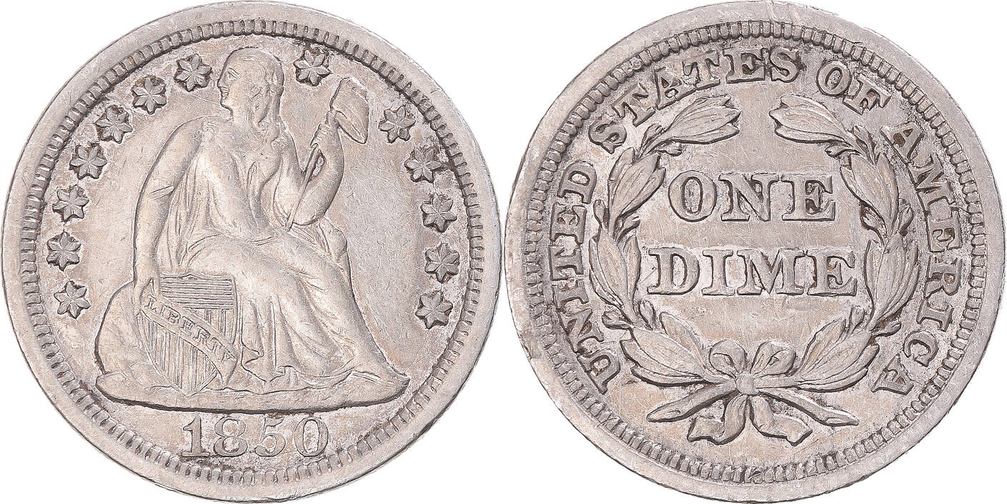 United States 1850 U.S. Mint Seated Liberty Dime, U.S. Mint, Silver EF ...
