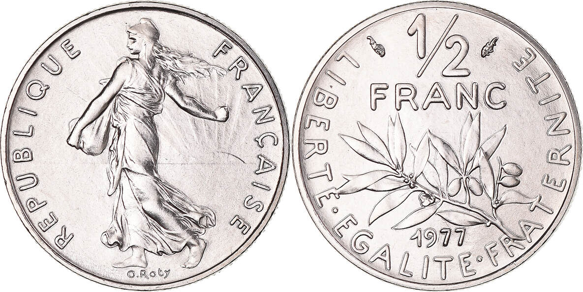 France 1/2 Franc 1977 Paris Coin, Semeuse, Paris, série FDC, Nickel MS(65-70) | MA-Shops