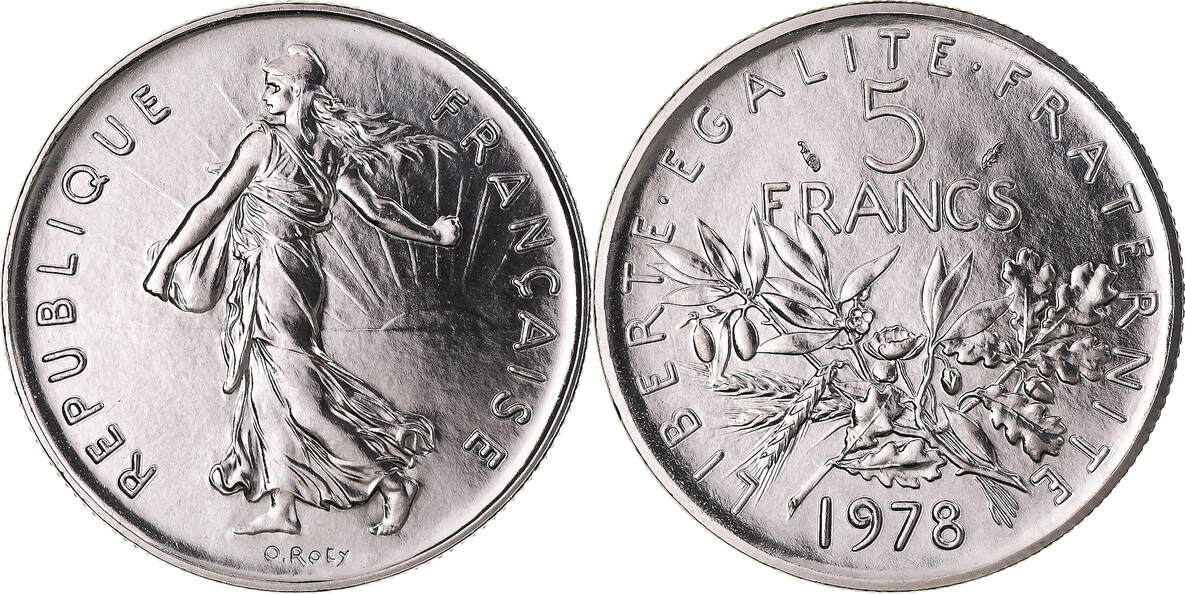 France 5 Francs 1978 Paris Coin, Semeuse, Paris, série FDC, Nickel Clad MS(65-70) | MA-Shops