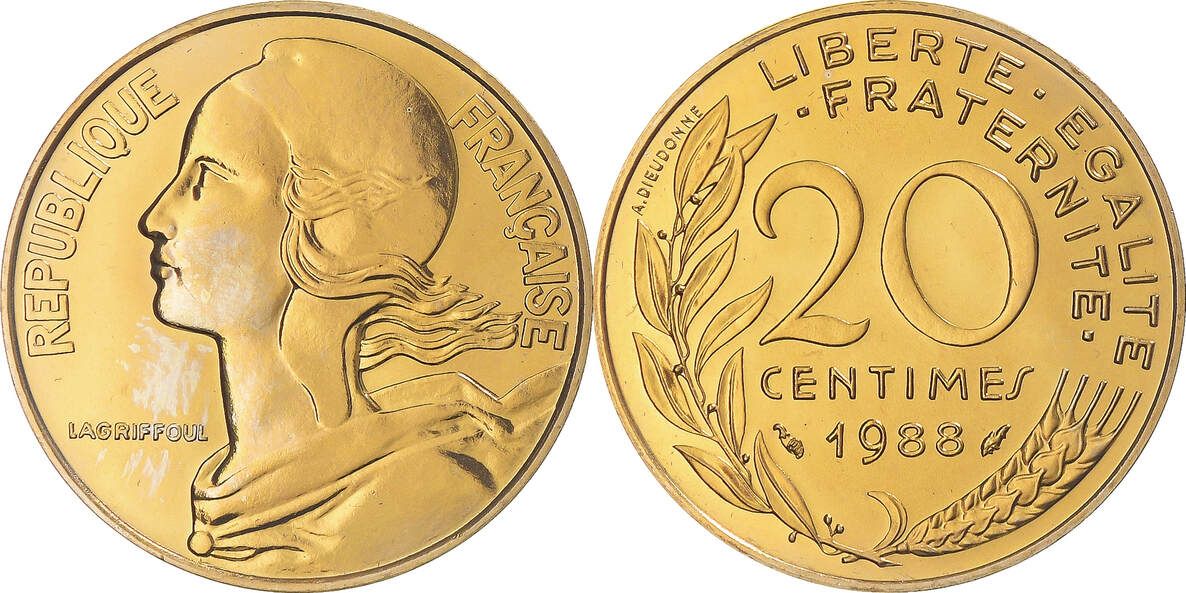 France 20 Centimes 1988 Paris Coin, Marianne, Paris, série FDC MS(65-70 ...