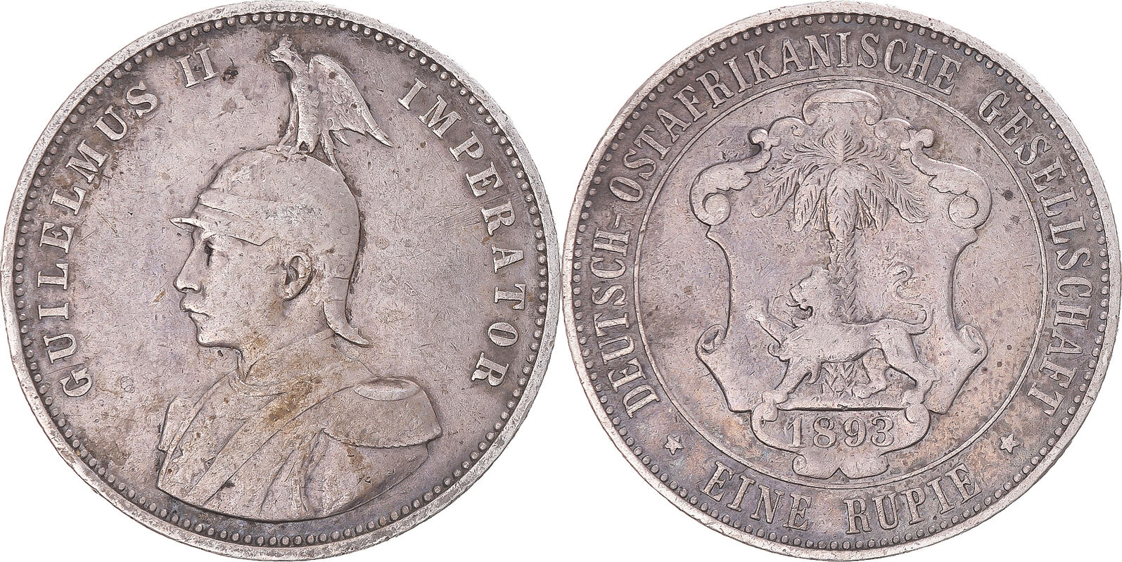 Rupie 1893 Berlin Coin, GERMAN EAST AFRICA, Wihelm II, Berlin, Silver ...