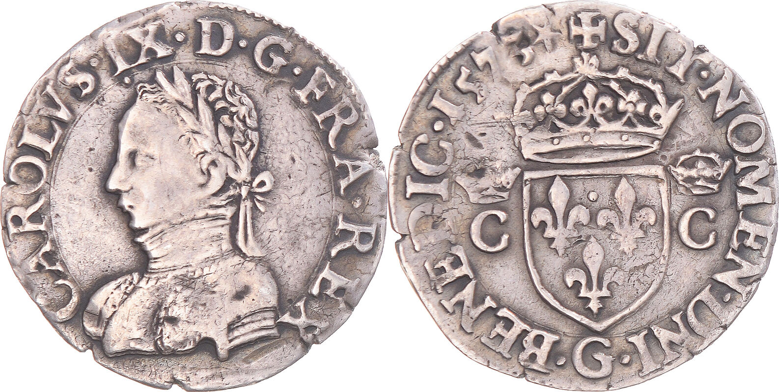 France Demi Teston 1573 Poitiers Coin, Charles IX, Poitiers, Silver EF ...