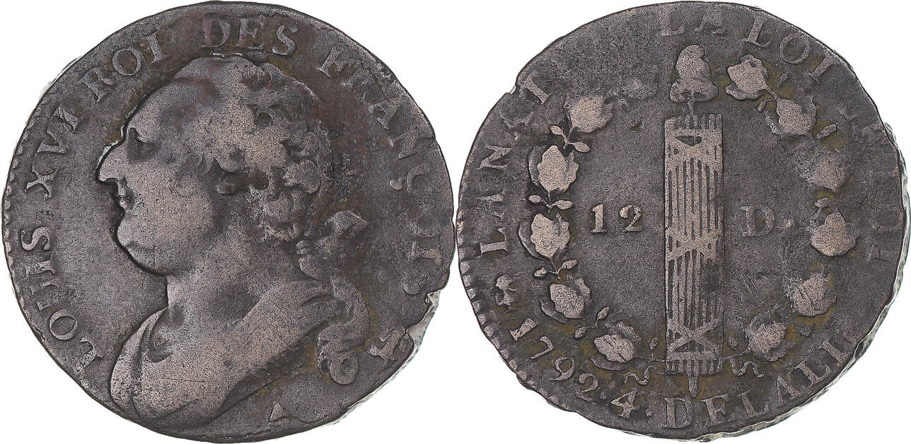 France 12 Deniers 1792⸱4 Paris Coin, Louis XVI, Paris, Métal de VF(30 ...