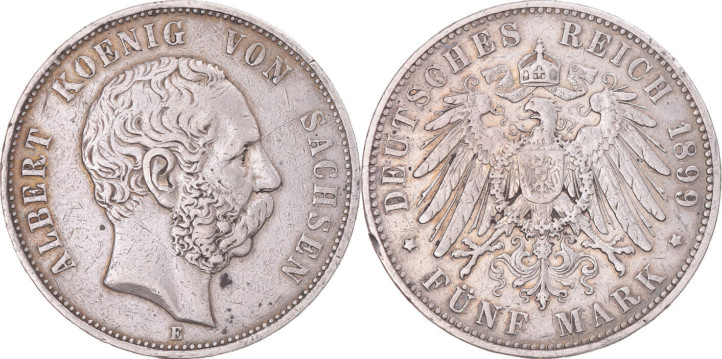 German States 5 Mark 1899 E Coin, SAXONY-ALBERTINE, Albert ...
