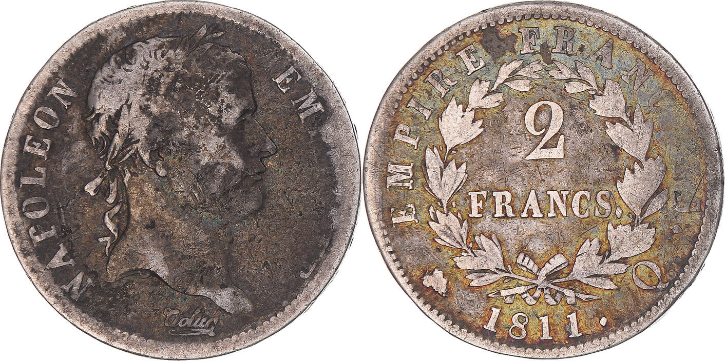 France 2 Francs 1811 Q Coin, Napoléon I, Perpignan, Silver VF(20-25 ...