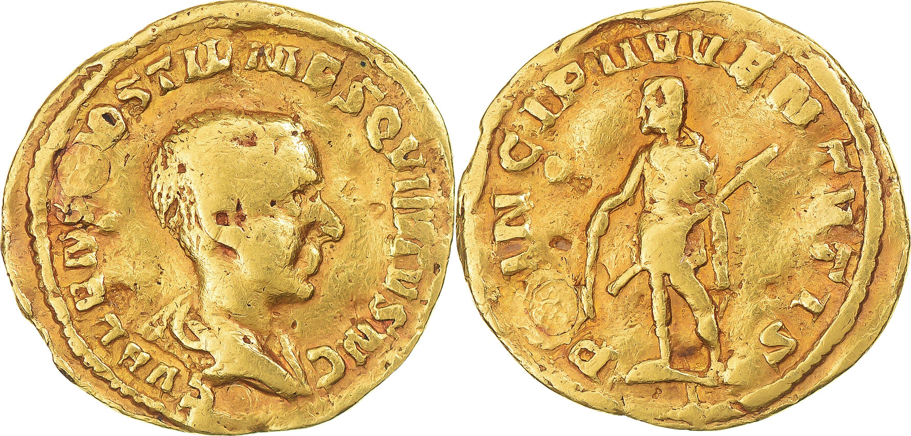 Aureus 251 Rome Hostilian, Rome, Gold, RIC:183b F(12-15) | MA-Shops