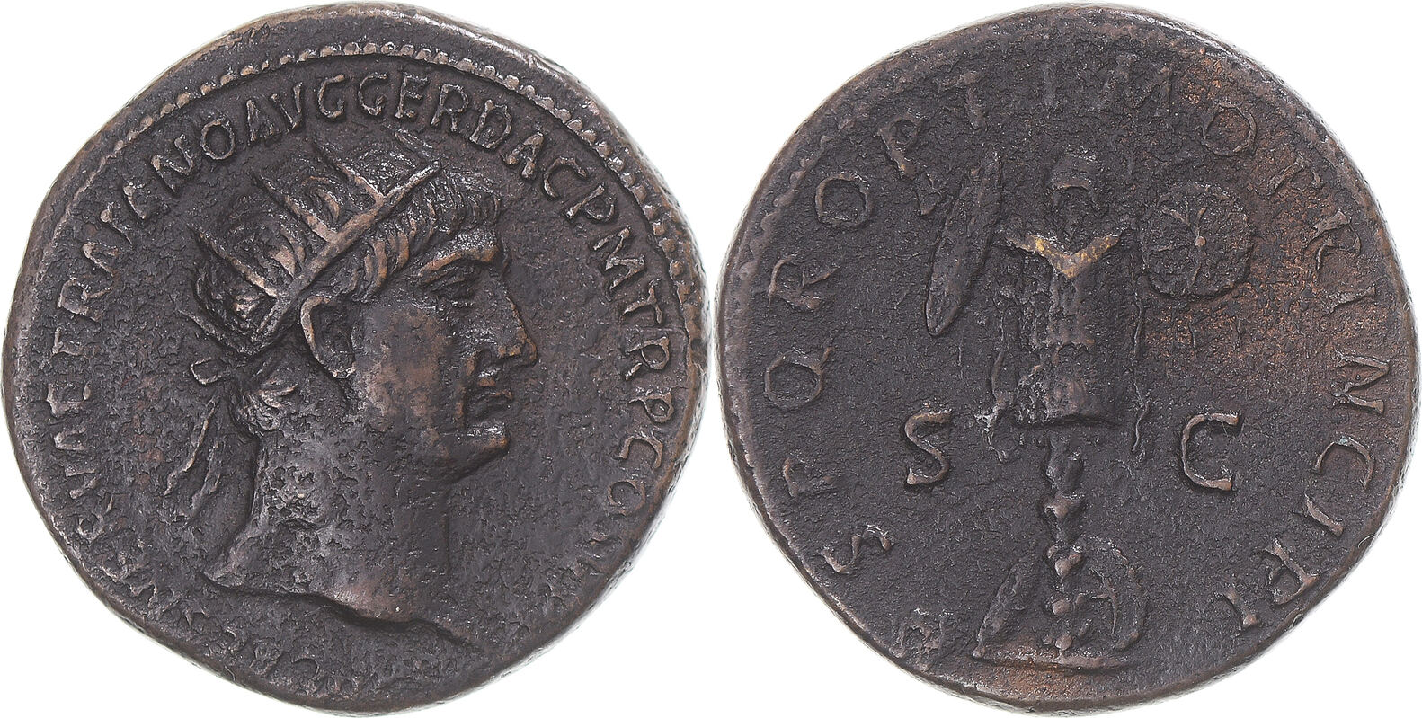 Dupondius 107 Rome Coin, Trajan, Rome, Bronze, RIC:586 AU(50-53) | MA-Shops