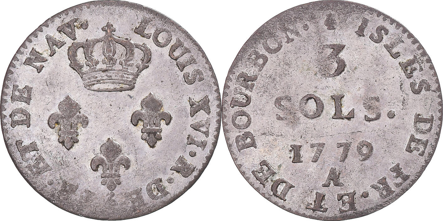 3 Sous 1779 Paris Coin, île de France et de Bourbon, Louis XVI, Paris ...