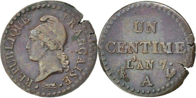 France Centime 1798 A Coin, Dupré, Paris, Bronze, KM:646 EF(40-45) | MA ...