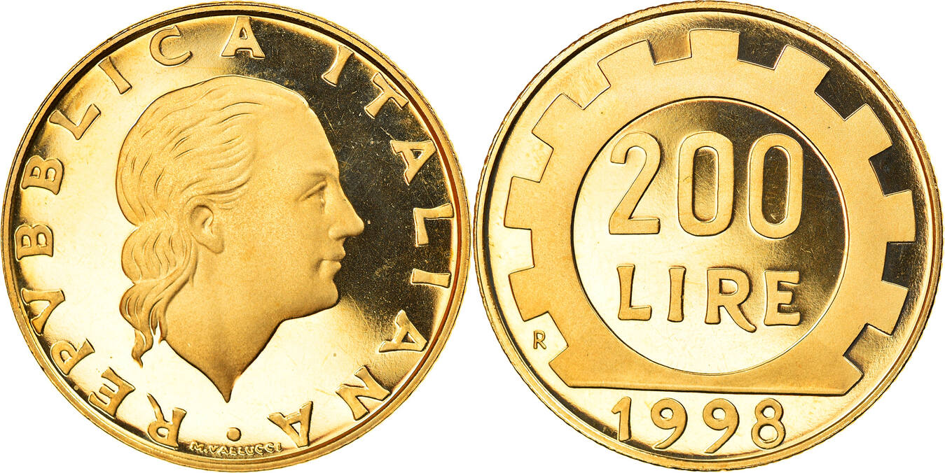 Italy 200 Lire 1998 R Coin, Rome, Proof, Aluminum-Bronze, KM:105 MS(65 ...
