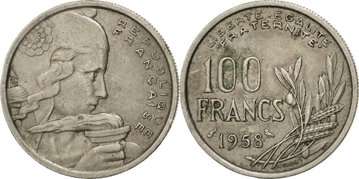 France 100 Francs 1958 Coin, Cochet, Copper-nickel, KM:919.1 EF(40-45 ...