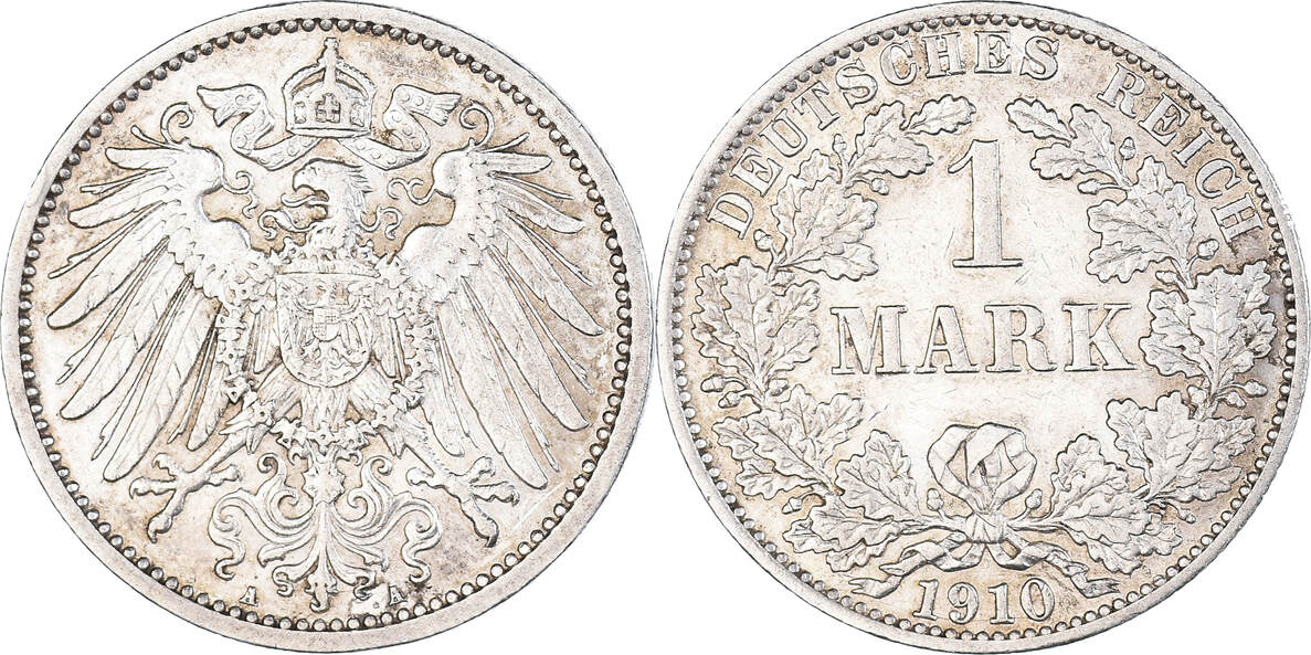 GERMANY - EMPIRE Mark 1910 A Coin, Wilhelm II, Berlin, Silver, KM:14 AU ...
