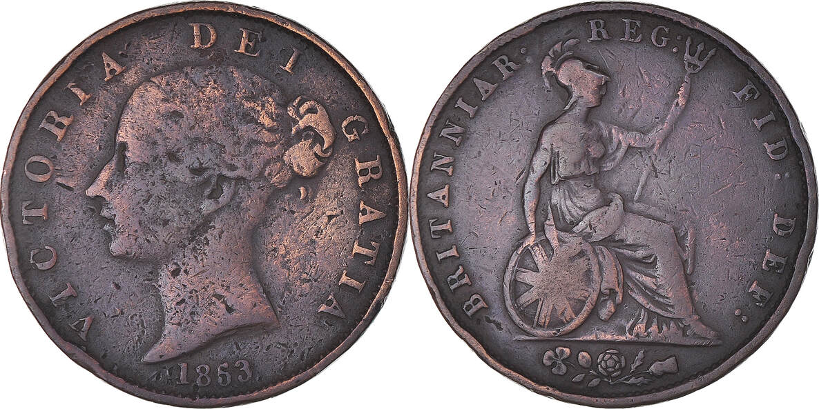 Great Britain 1/2 Penny 1853 Coin, Victoria, Copper, KM:726 VF(20-25 ...