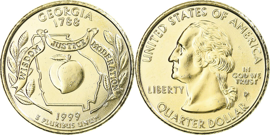 United States Quarter 1999 P Coin, U.S. Mint, Philadelphia, golden MS ...