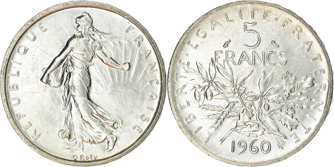 France 5 Francs 1960 Coin, Semeuse, Silver, KM:926, Gadoury:770 MS(65 ...