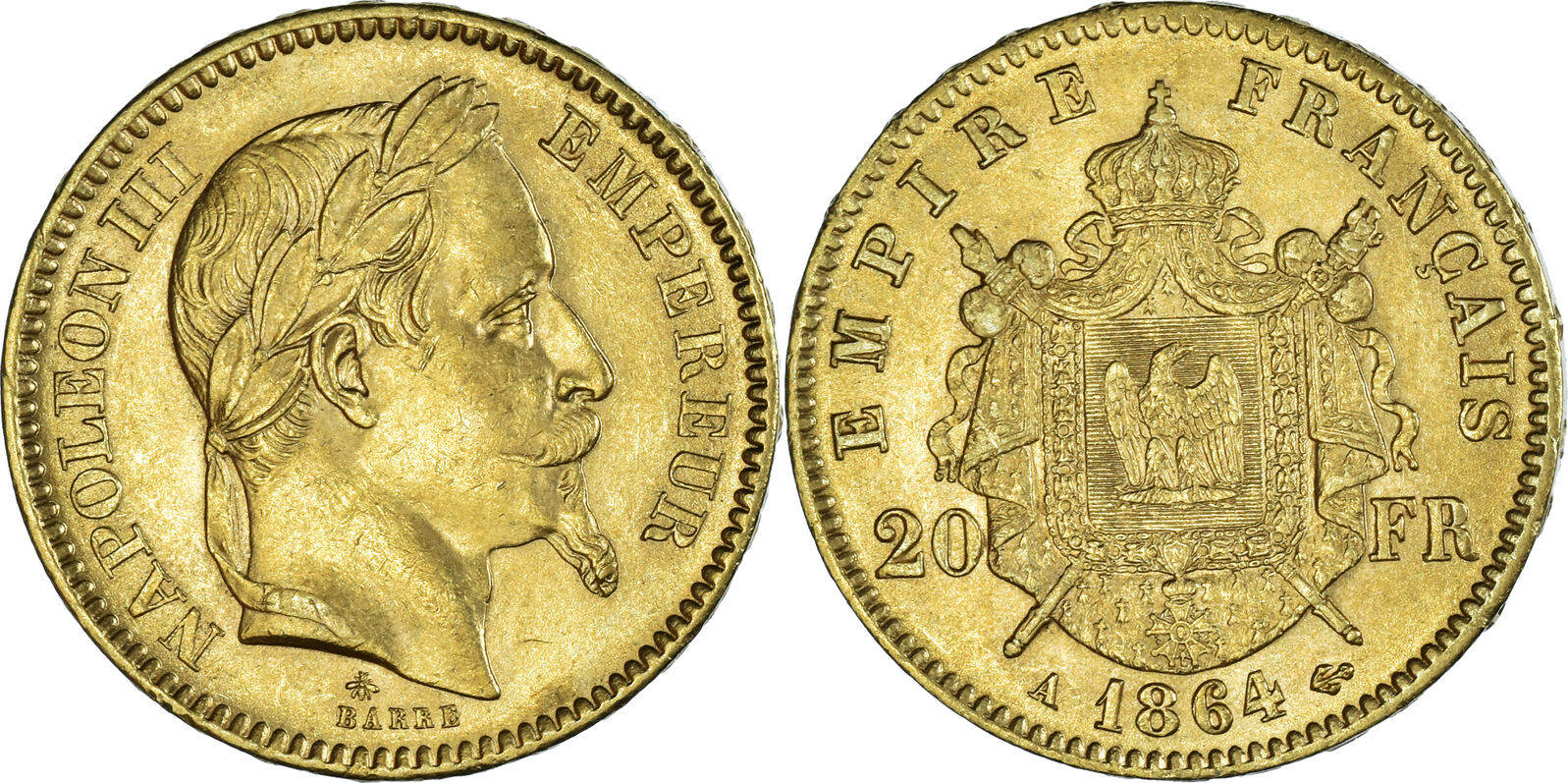 France 20 Francs 1864 Paris Coin, Napoléon III, Paris, Gold, KM:801.1 ...