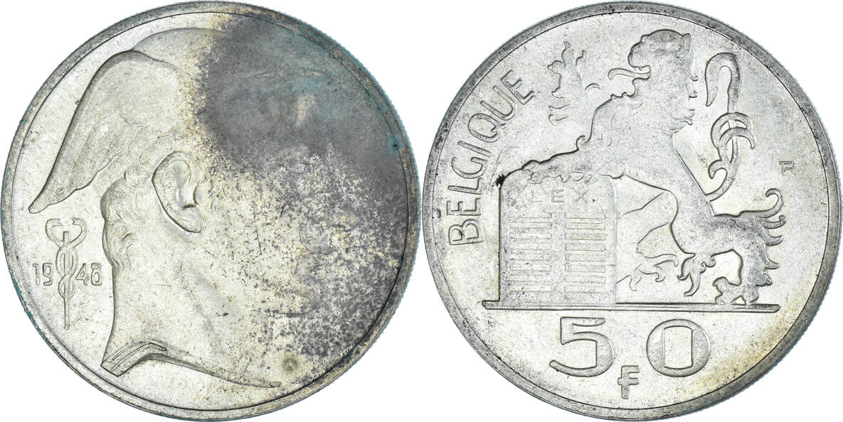 Belgium 50 Francs, 50 Frank 1948 Not Applicable Coin, Silver, KM:137 EF ...
