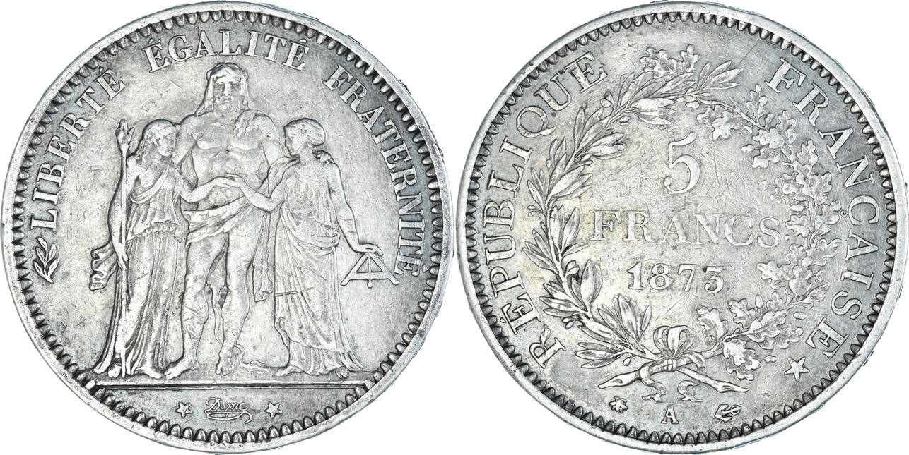 France 5 Francs 1875 A Coin, Hercule, Paris, Silver, KM:820.1 AU(50-53 ...